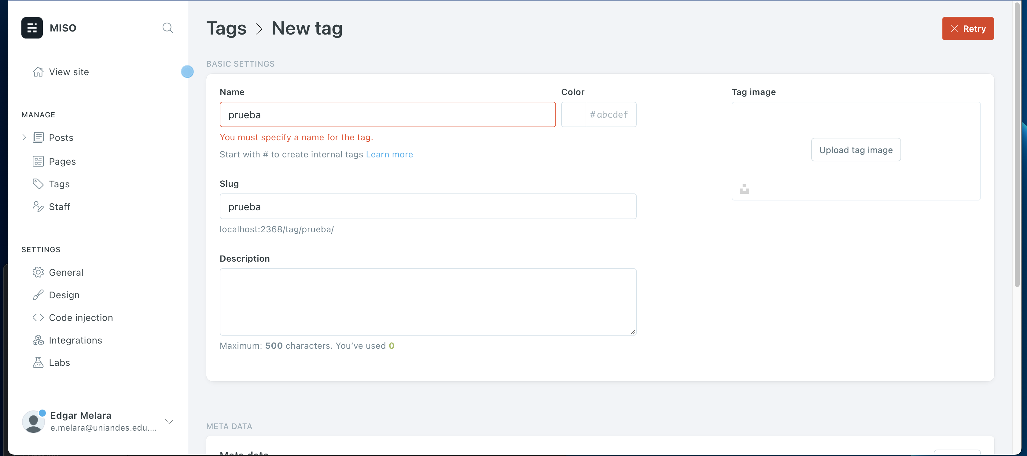 Corrección de error en formulario de crear tag no permite su creación · Issue #6 · clts-uniandes ...