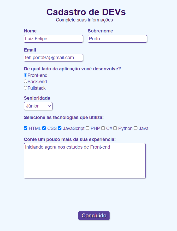GitHub - fehporto/Formulario-simples: Formulário simples utilizando HTML e CSS, aprendidos com a ...