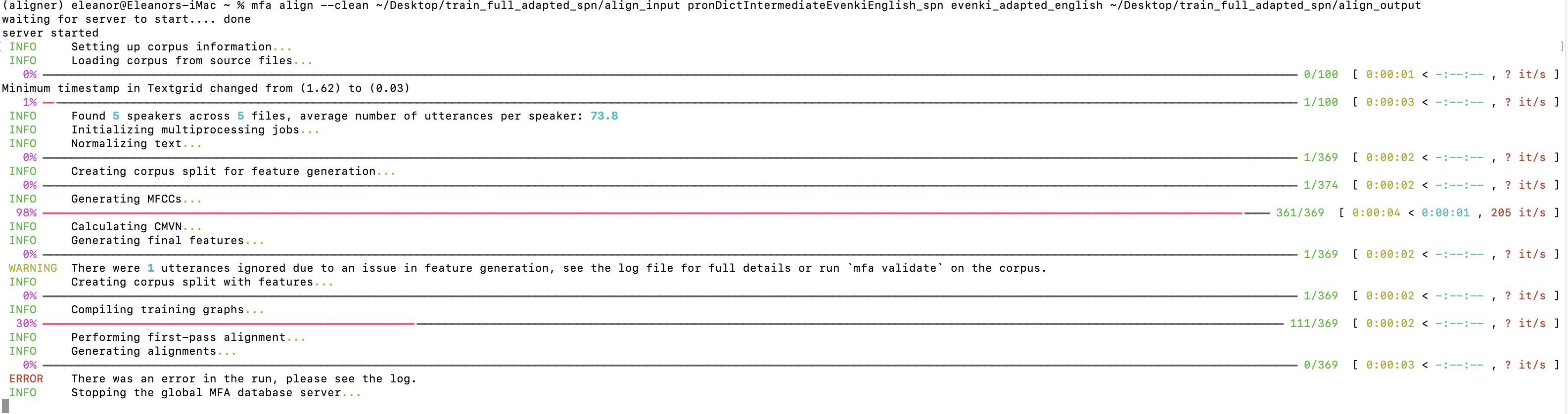 [BUG] can't align using acoustic model from 'mfa adapt' · Issue #641 · MontrealCorpusTools ...
