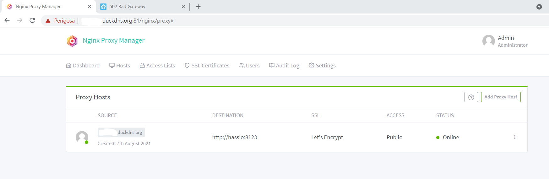 502 Bad Gateway · Issue #1296 · NginxProxyManager/nginx-proxy-manager · GitHub