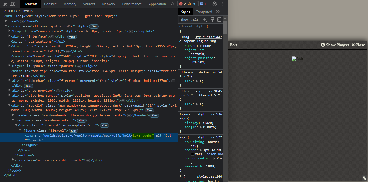 View Token Artwork shows the "broken image" icon if the token image is ...
