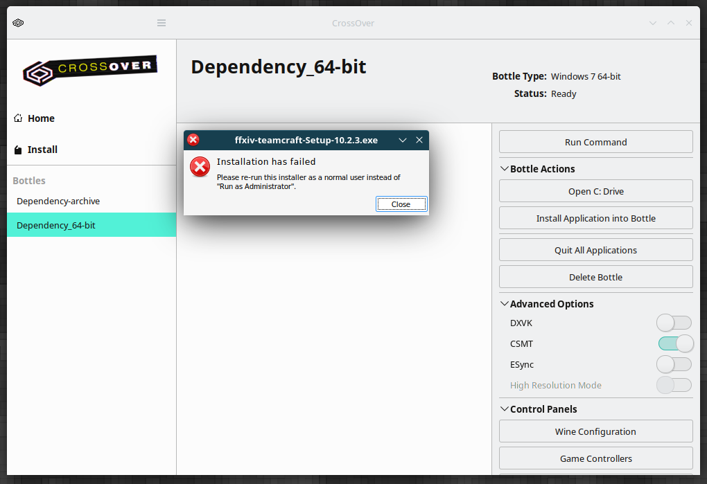 bug: uninstallable in wine (incorrect "run as administrator" detection) · Issue #2492 · ffxiv ...