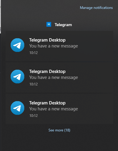 Pixelated Telegram icon in Windows notification center (Action Center ...