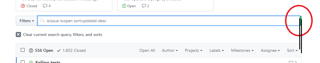 filter/search bar for issues/pr's at github overlays buttons · Issue ...