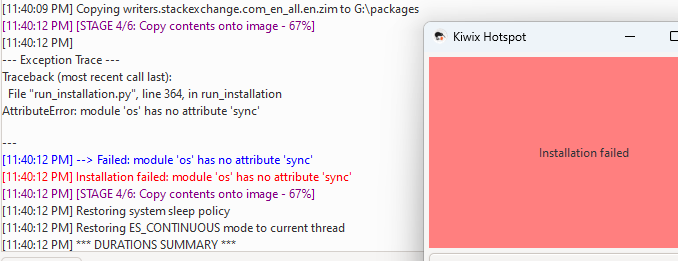 module 'os' has no attribute 'sync' #944 · Issue #680 · offspot/kiwix-hotspot · GitHub