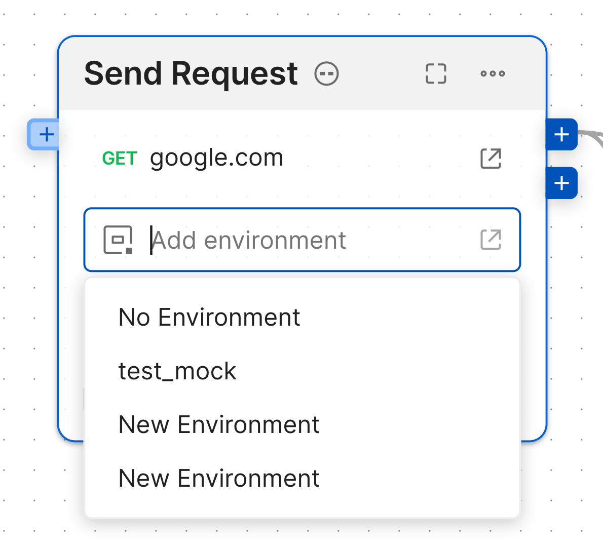 Send Request Block: List of environments limited when re-accessing environments drop down ...