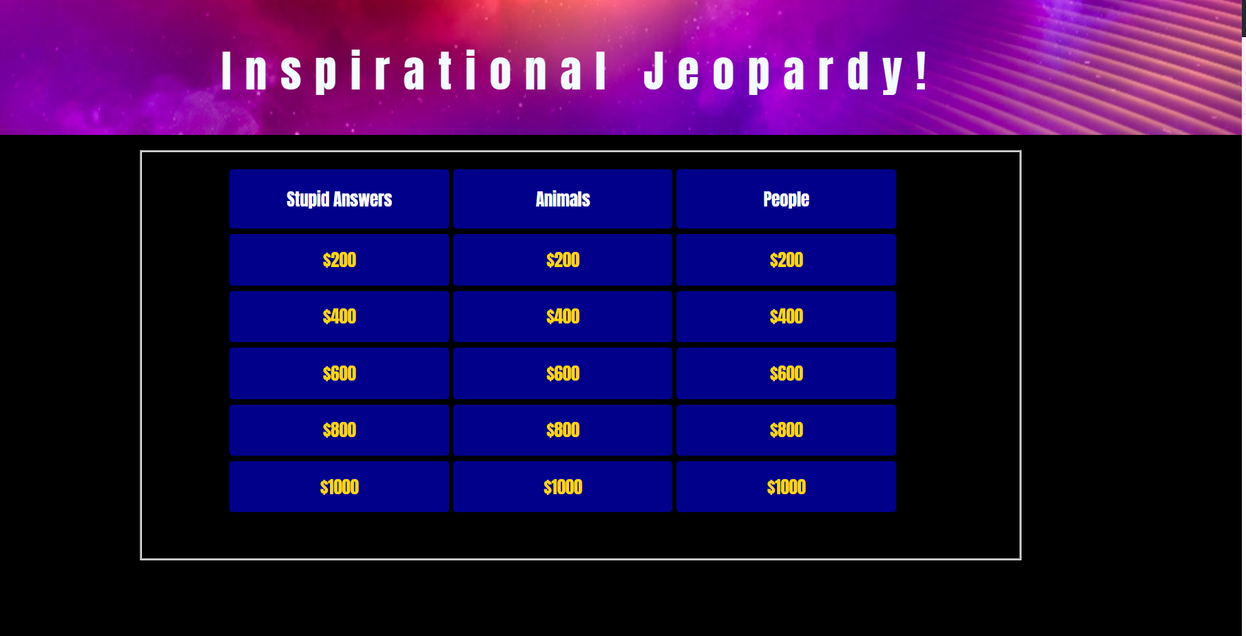 GitHub - lola-violet/inspirational-jeopardy: A group project using a combination of server-side ...