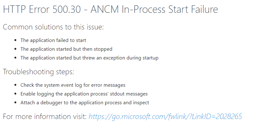HTTP Error 500.30 - ANCM In-Process Start Failure · Issue #160 · jasontaylordev ...