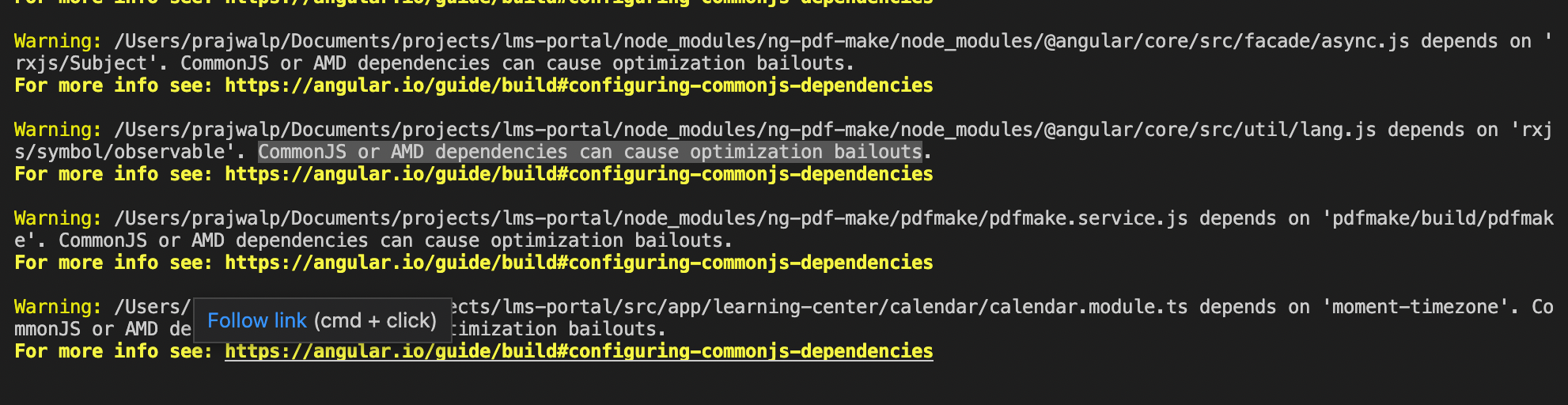 Warnings with configuring commonJs dependencies. (Angular 12) · Issue #21 · BennyFranco/ng-pdf ...