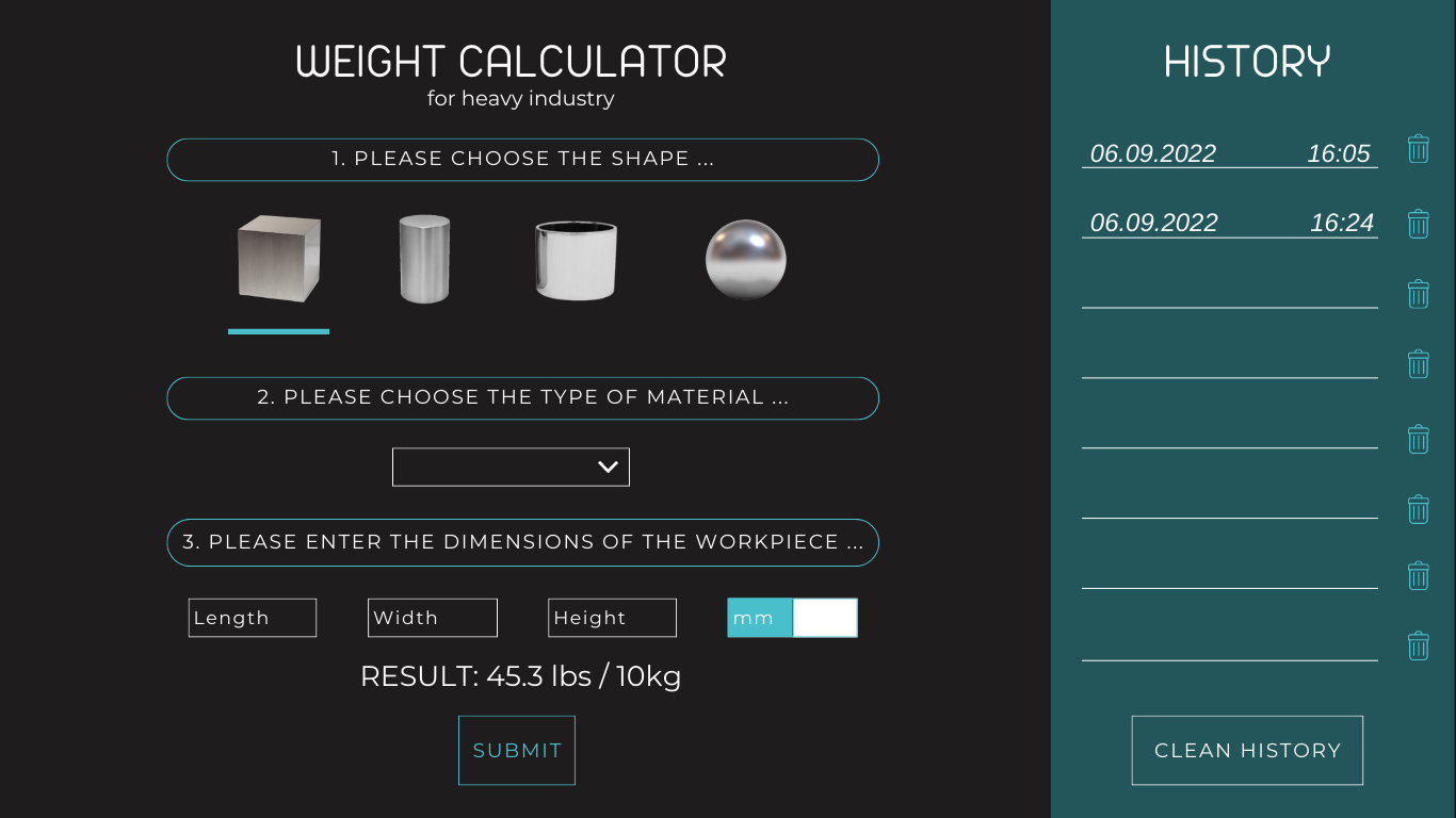 GitHub - KrynaAnna/Weight-Calculator-for-heavy-industry: Web application helping heavy industry ...