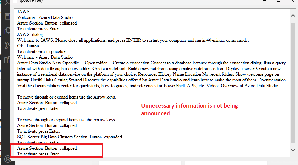 A11y_Azure Data Studio_Azure tree item_Screenreader: Screenreader announce unnecessary content ...