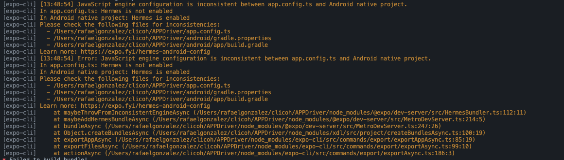 JavaScript engine configuration is inconsistent between app.config.ts ...