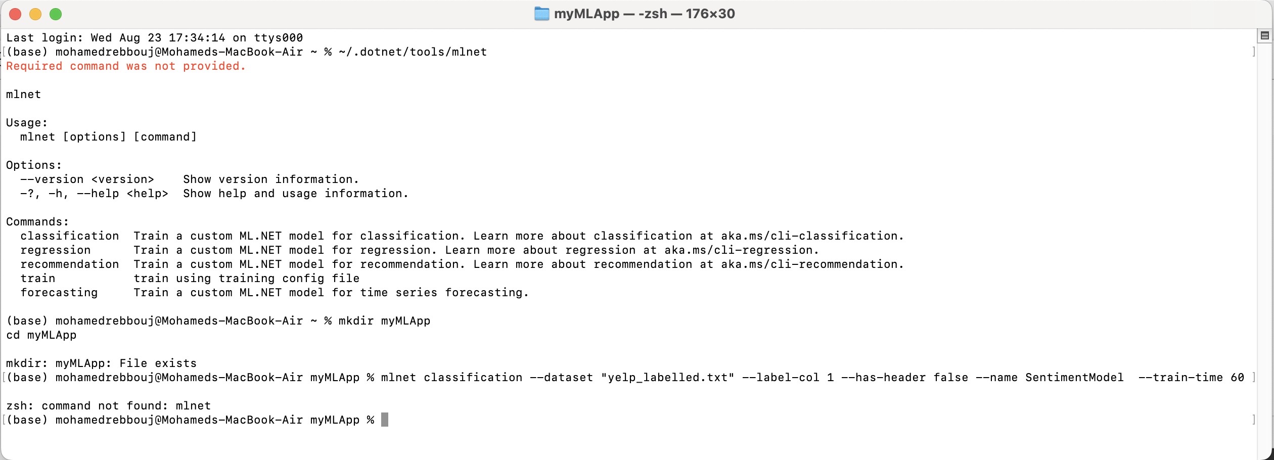 ~dotnettoolsmlnet And Then Zsh Command Not Found Mlnet · Issue 2761 · Dotnet