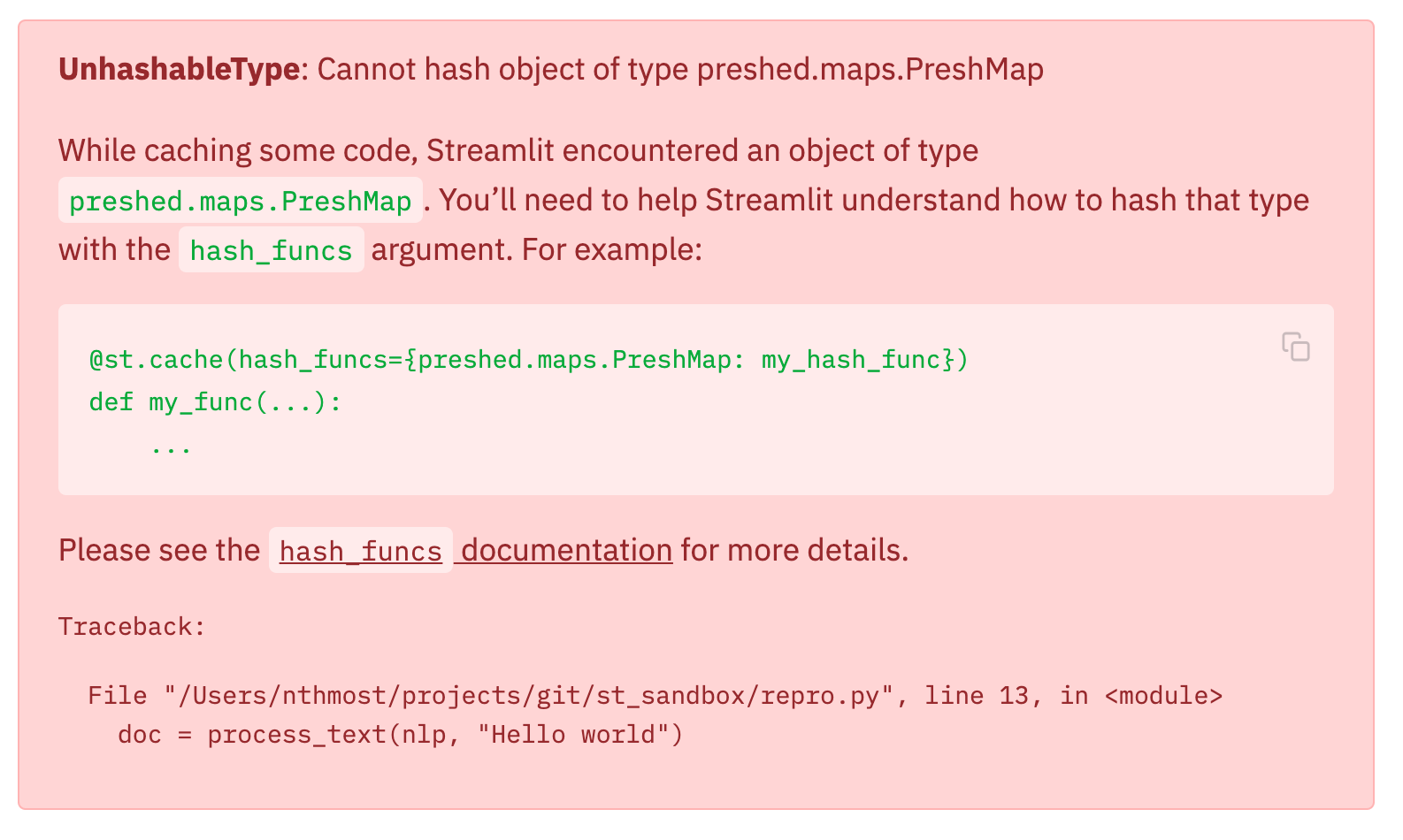 st.cache always shows a warning for mutated inputs, even if ignore_hash ...