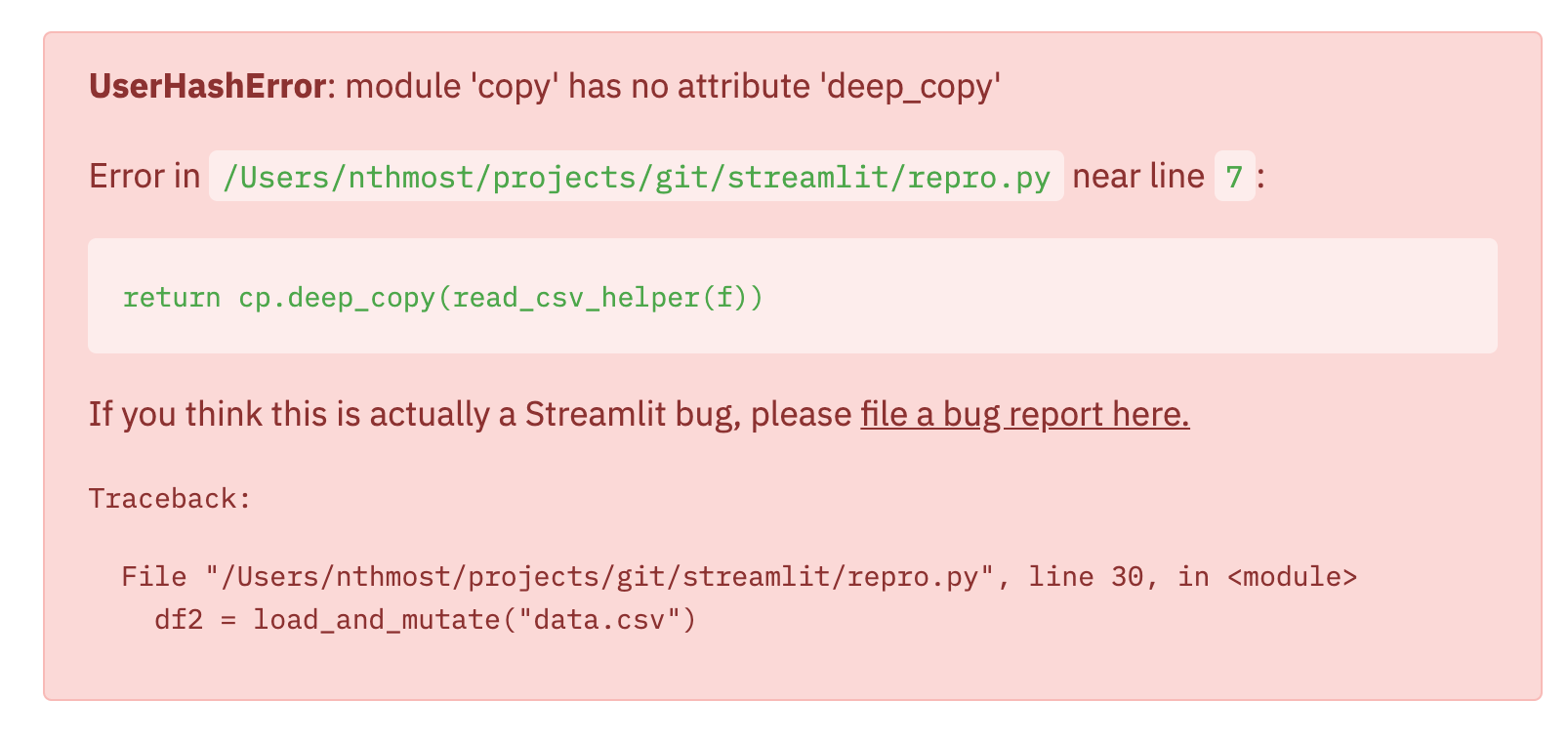 Bad error messages with nested st.cache calls · Issue #516 · streamlit/streamlit · GitHub
