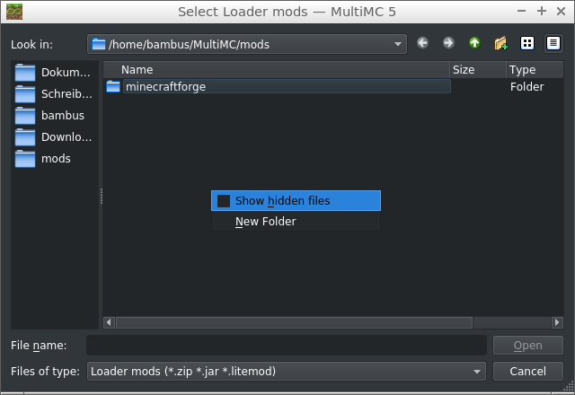 Ubuntu - MultiMC won't look in hidden folders for adding mods to an instance. · Issue #2357 ...