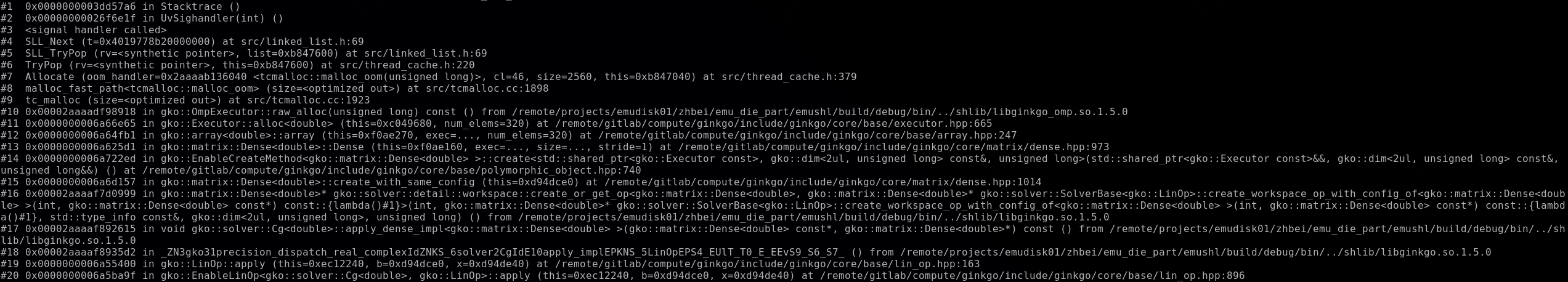 Crash In Apply When Doing 1 D Matrix Memory Allocation · Issue 1255 · Ginkgo Project Ginkgo