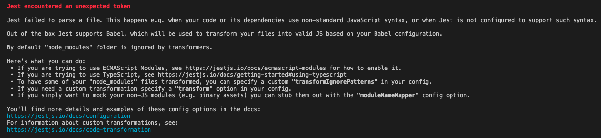 Jest 27+ / Jest encountered an unexpected token · Issue #179 ...