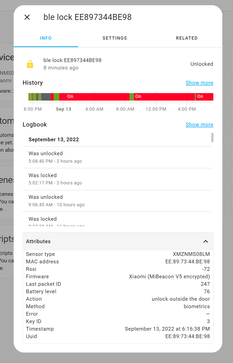 Xiaomi MIJIA 1S Smart Door Lock · Issue #1017 · custom-components/ble_monitor · GitHub