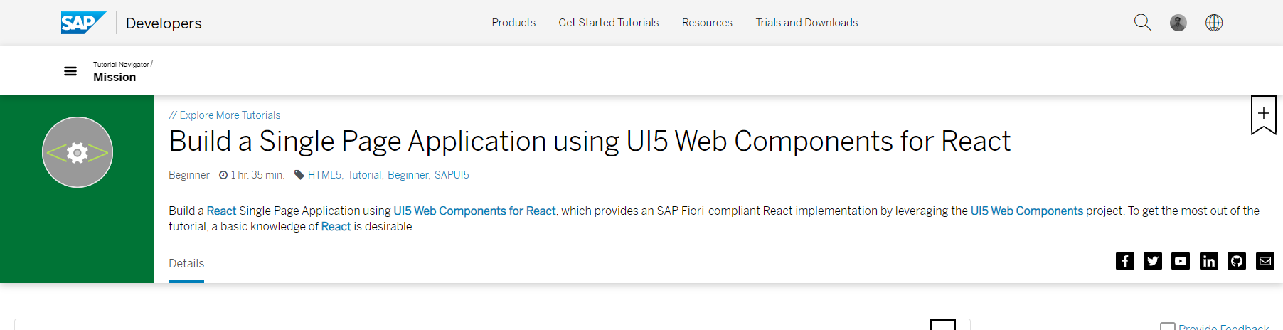 Tutorial Mission "Build a Single Page Application using UI5 Web Components for React" -> set ...