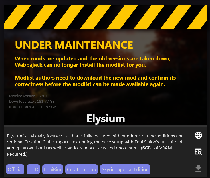 This mod is marked as under maintenance in Wabbajack · Issue #265 · TitansBane/Elysium · GitHub