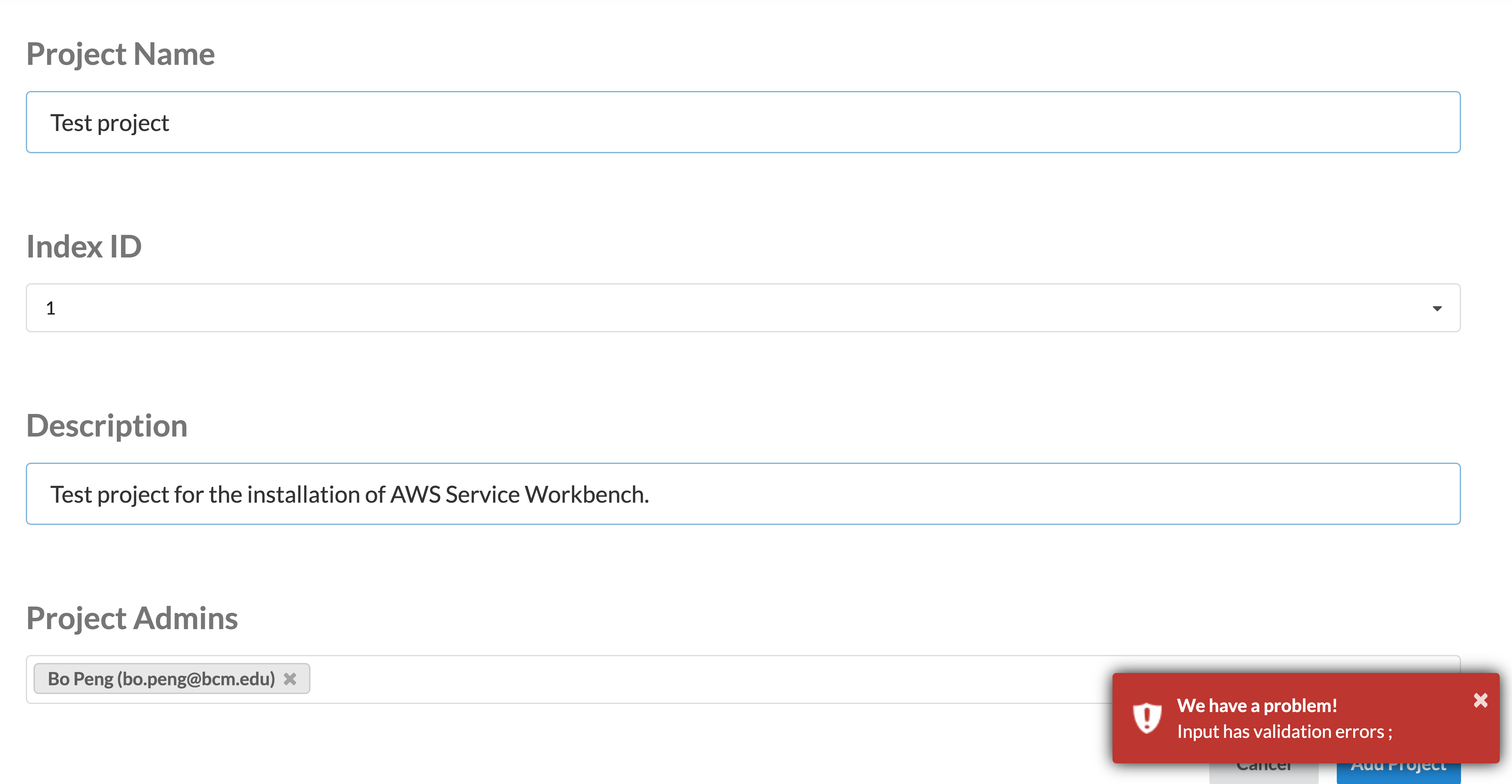 [Bug] Unclear validation error for the creation of a project · Issue #1102 · awslabs/service ...