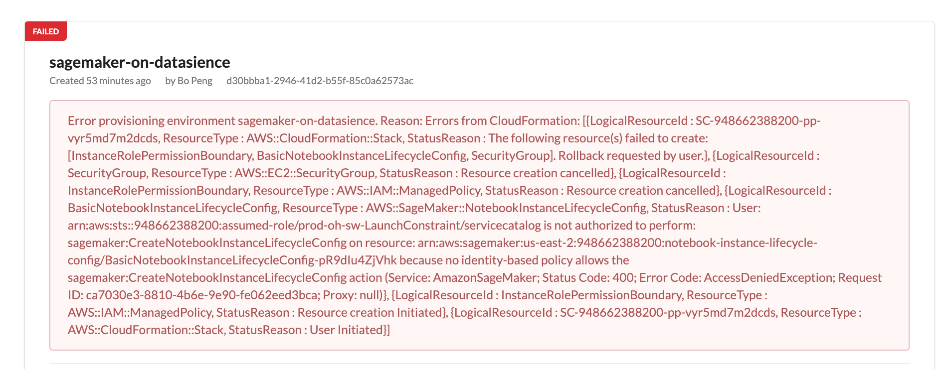 [Bug] SageMaker fails to start due to policy issue. · Issue #1176 · awslabs/service-workbench-on ...