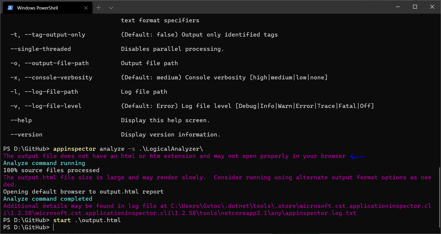Leaving Output Default Gives Warning About Lacking Html Extension · Issue 276 · Microsoft