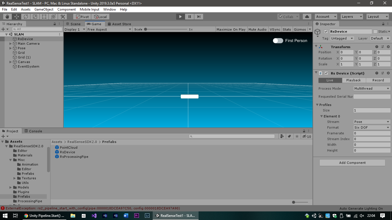Unity sample scene - SLAM - Not working · Issue #4209 · IntelRealSense/librealsense · GitHub