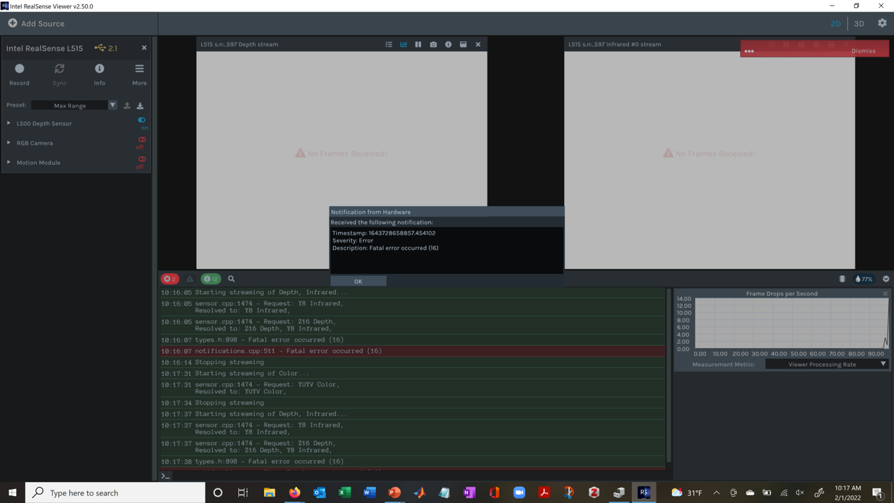 L500 Depth Sensor No Frames Received · Issue #10214 · IntelRealSense ...