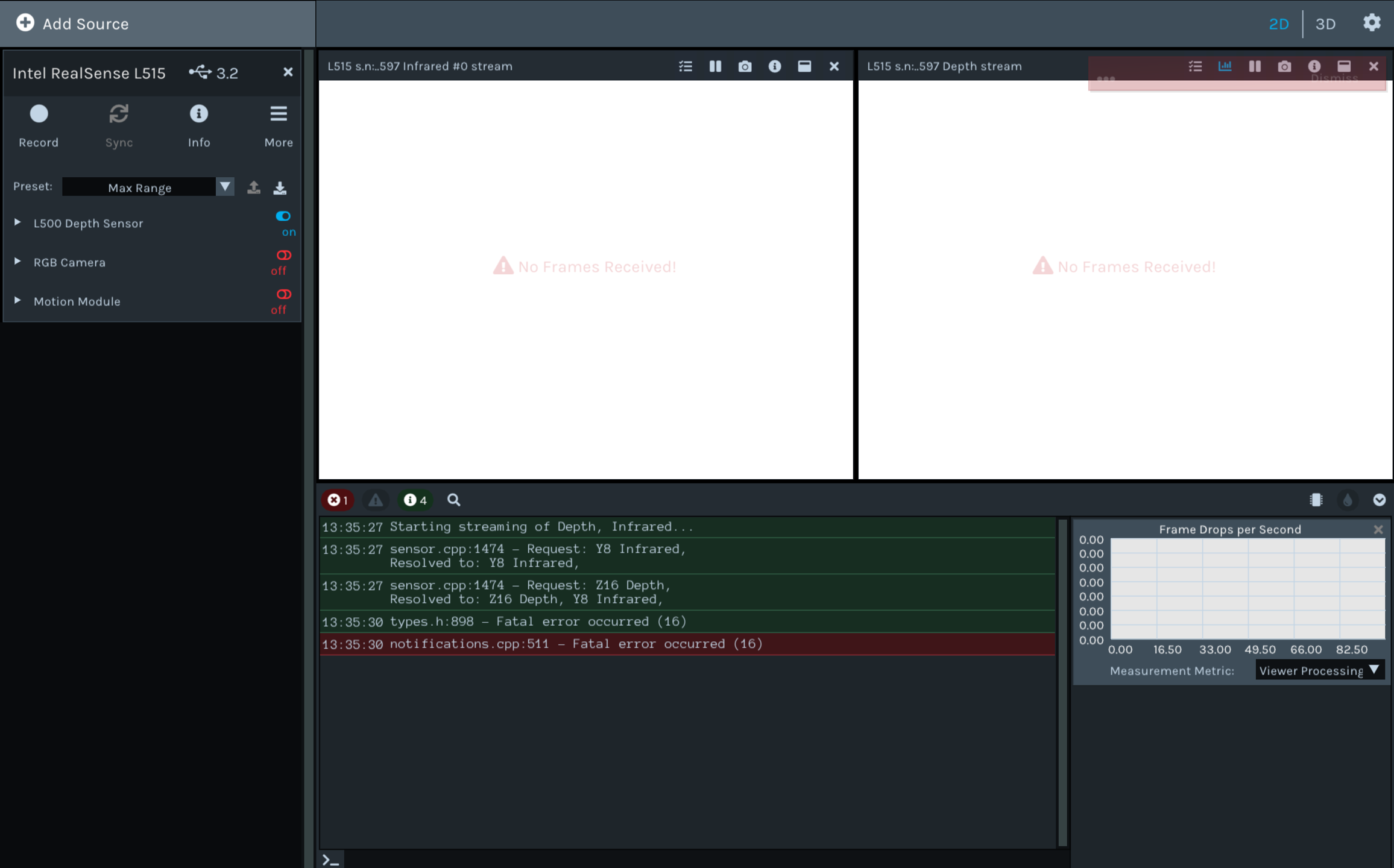 L500 Depth Sensor No Frames Received · Issue #10214 · IntelRealSense/librealsense · GitHub