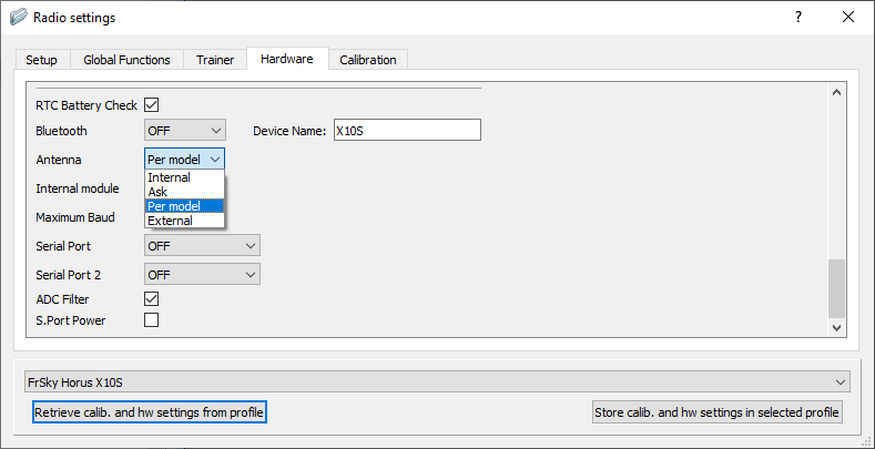 Missing Antenna Parameter in Horus X10s · Issue #1567 · EdgeTX/edgetx · GitHub