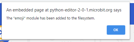 Load/Save > Add file for a module does not say 'The "emoji" module has been added to the ...