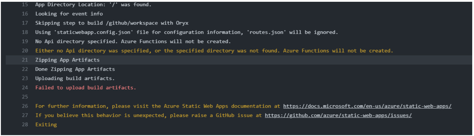 The Azure Static Web App Build Artifacts Upload Are Failing · Issue 1075 · Azurestatic Web 