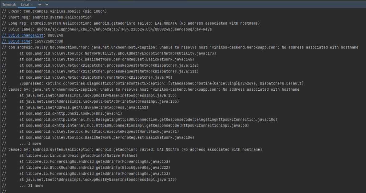 [fix monkey] - Unable to resolve host "vinilos-backend.herokuapp.com": No address associated ...