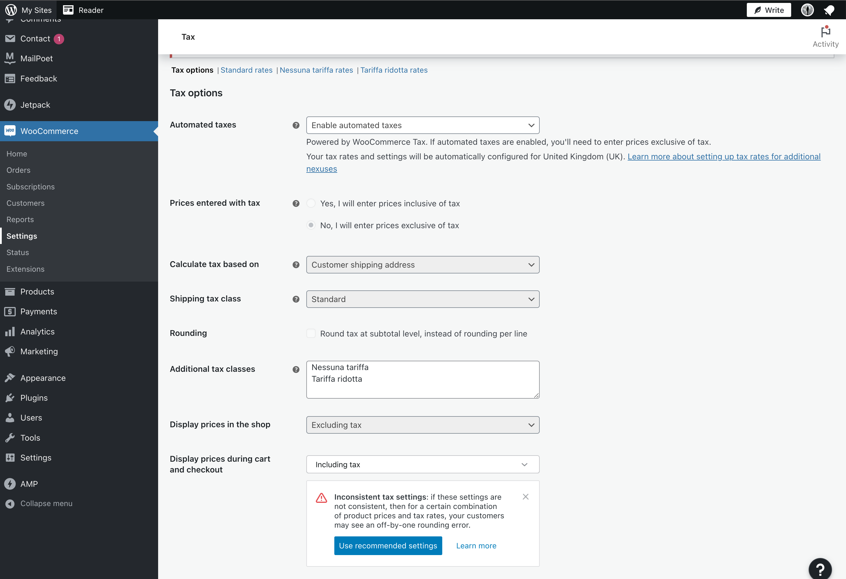 [Enhancement]: Add guidance when configuring tax settings to avoid situations that result in ...