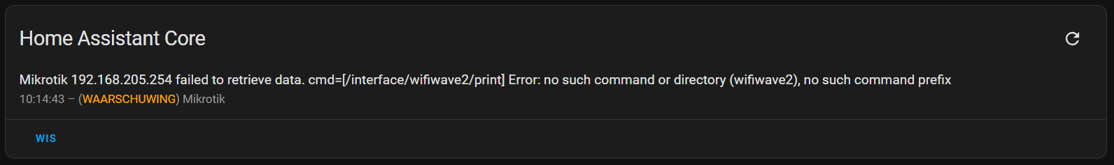 Mikrotik failed to retrieve data. cmd=[/interface/wifiwave2/print] Error: no such command or ...