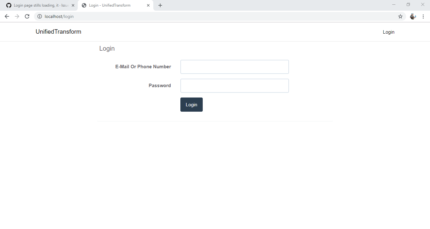 Login page stills loading, it · Issue #193 · changeweb/Unifiedtransform · GitHub
