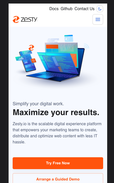[MOBILE] homepage · Issue #195 · zesty-io/website · GitHub
