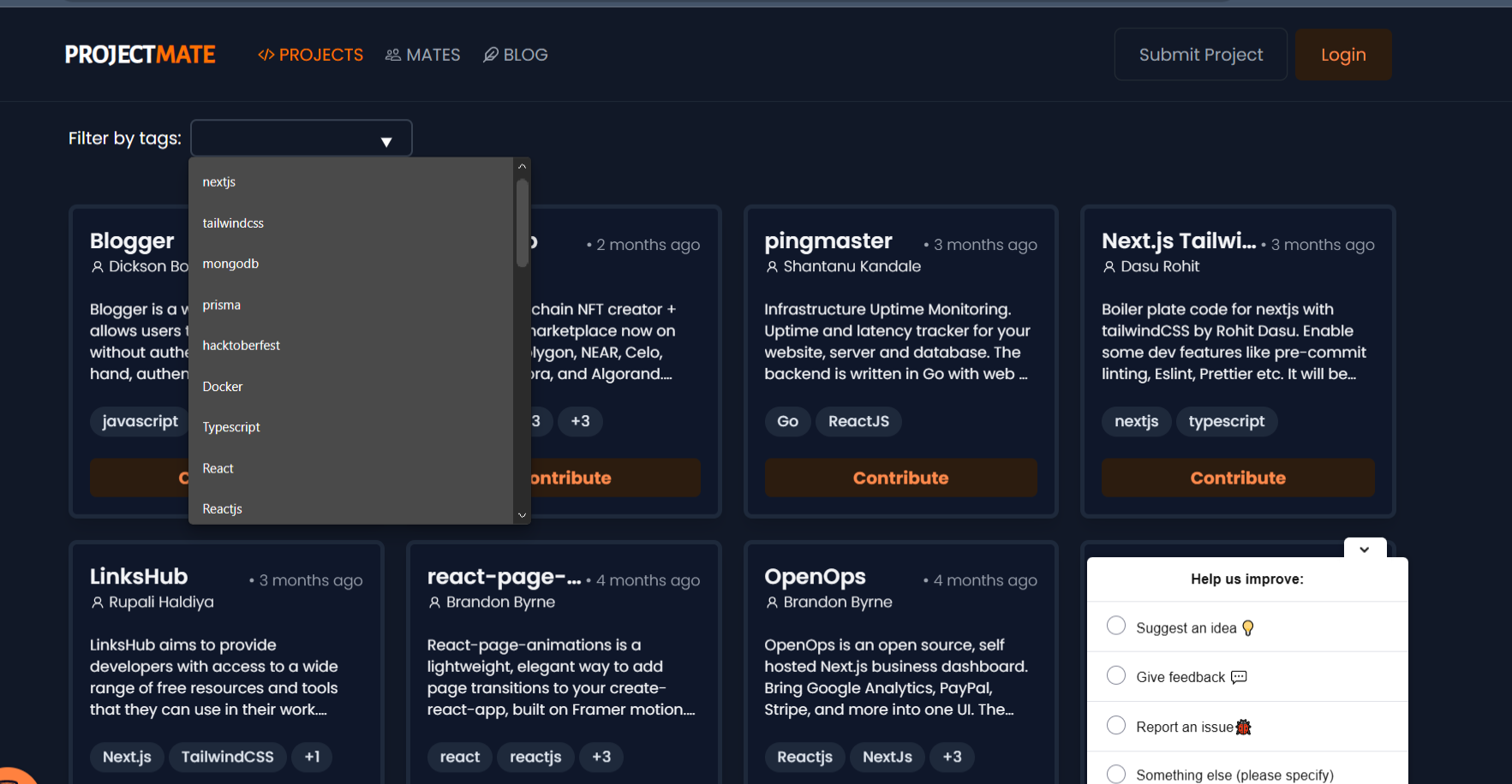 [IMPROVEMENT]: make the tags as a dropdown/autofill · Issue #355 · rohitdasu/projectmate · GitHub