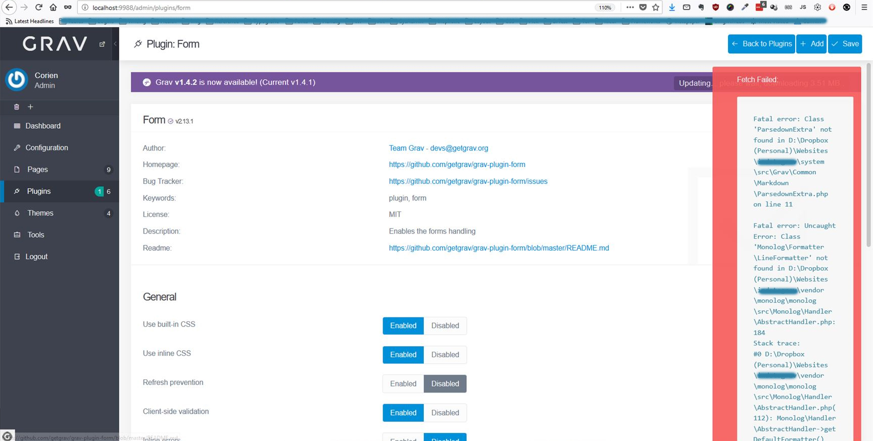 Update to 1.4.2 failed · Issue #1939 · getgrav/grav · GitHub