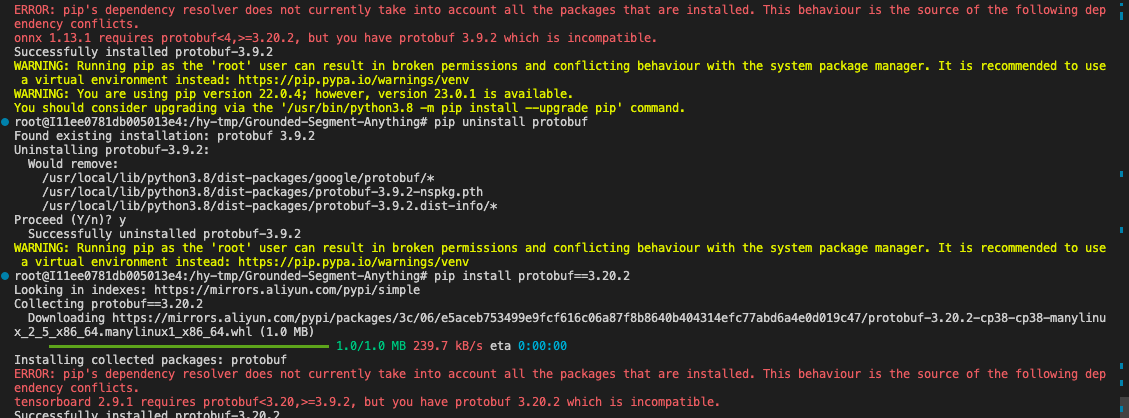 tensorboard 2.9.1 requires protobuf =3.9.2, onnx 1.13.1 requires ...