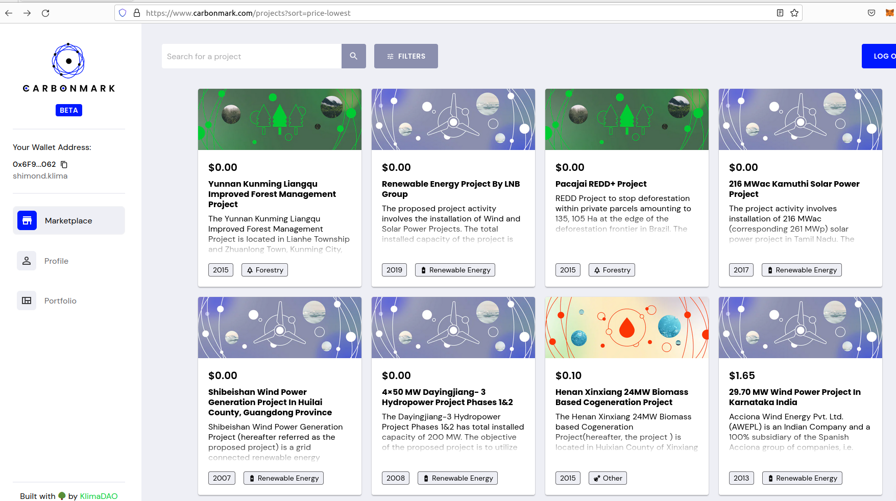 [project pricing] Incorrect lowest price within the listing page · Issue #349 · KlimaDAO/bezos ...