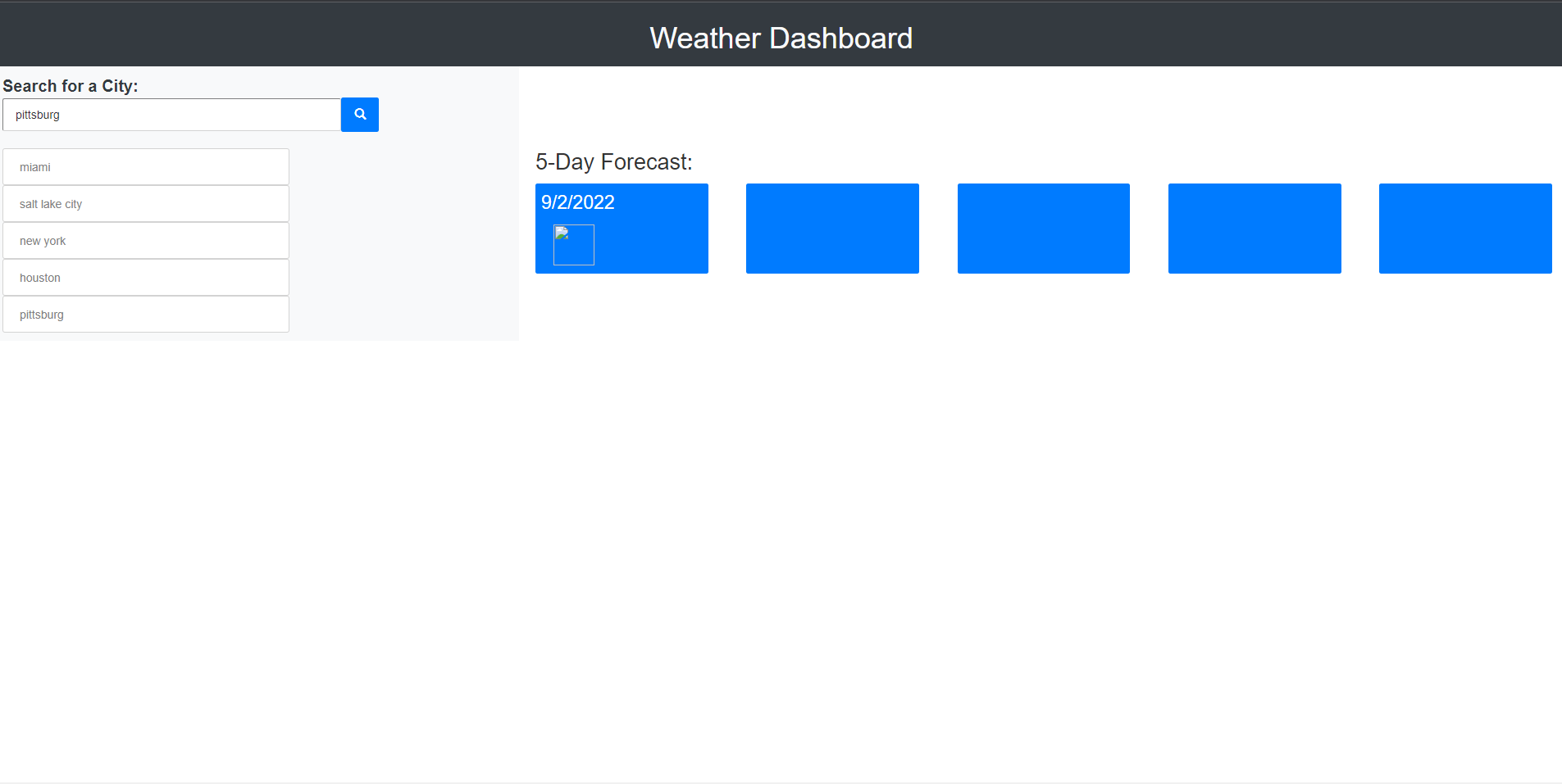 GitHub - jaysmith13/Weather-Dashboard: Server Side API Challenger
