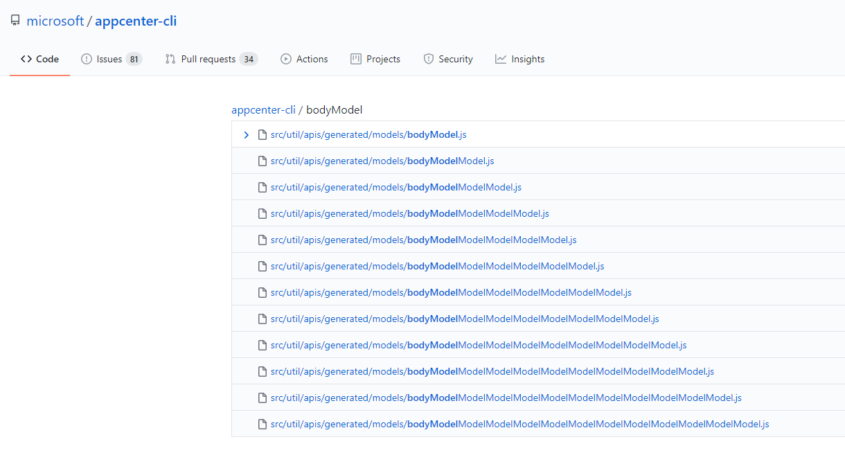 Error While Generating Classes Class Names Like Bodymodelmodelmodelmodelmodelmodel In Src Dir
