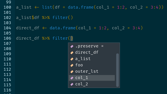 Auto Completion Does Not Work In A Dplyr Pipe When The Piped Object Is Not Directly Defined In