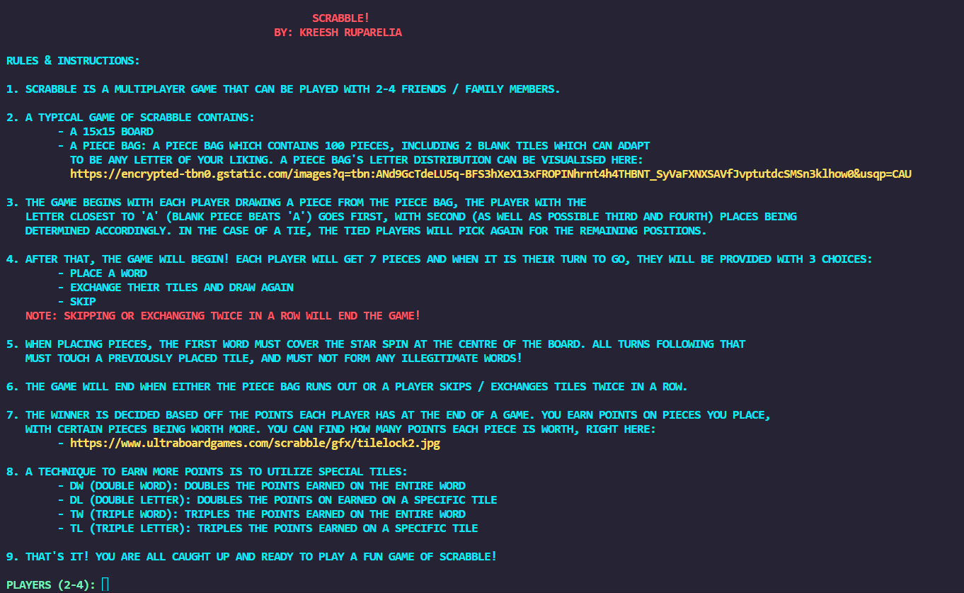 GitHub - KreeshRuparelia/Scrabble: This program is a text-based Java program allowing 2-4 ...