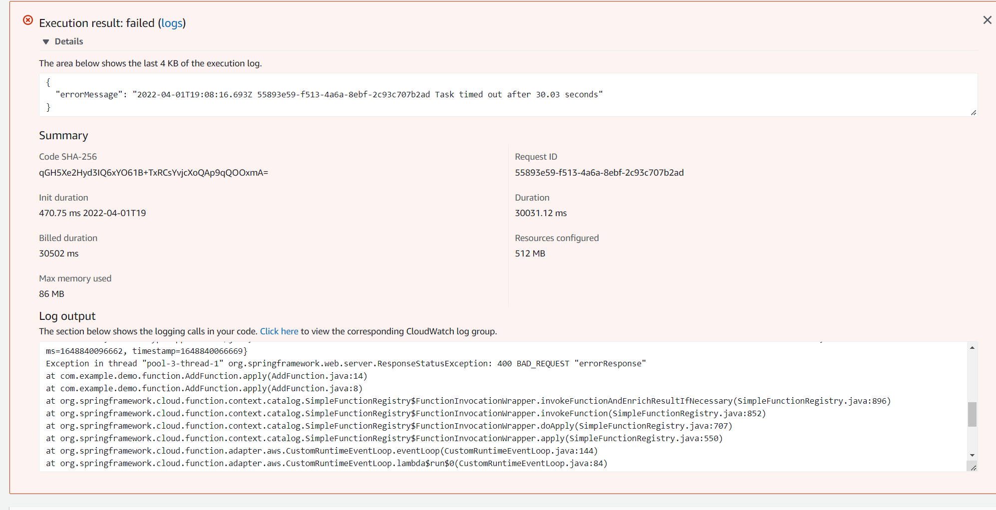 Exceptions In Spring Native App Are Not Being Returned To Lambda As Response Instead The Lambda