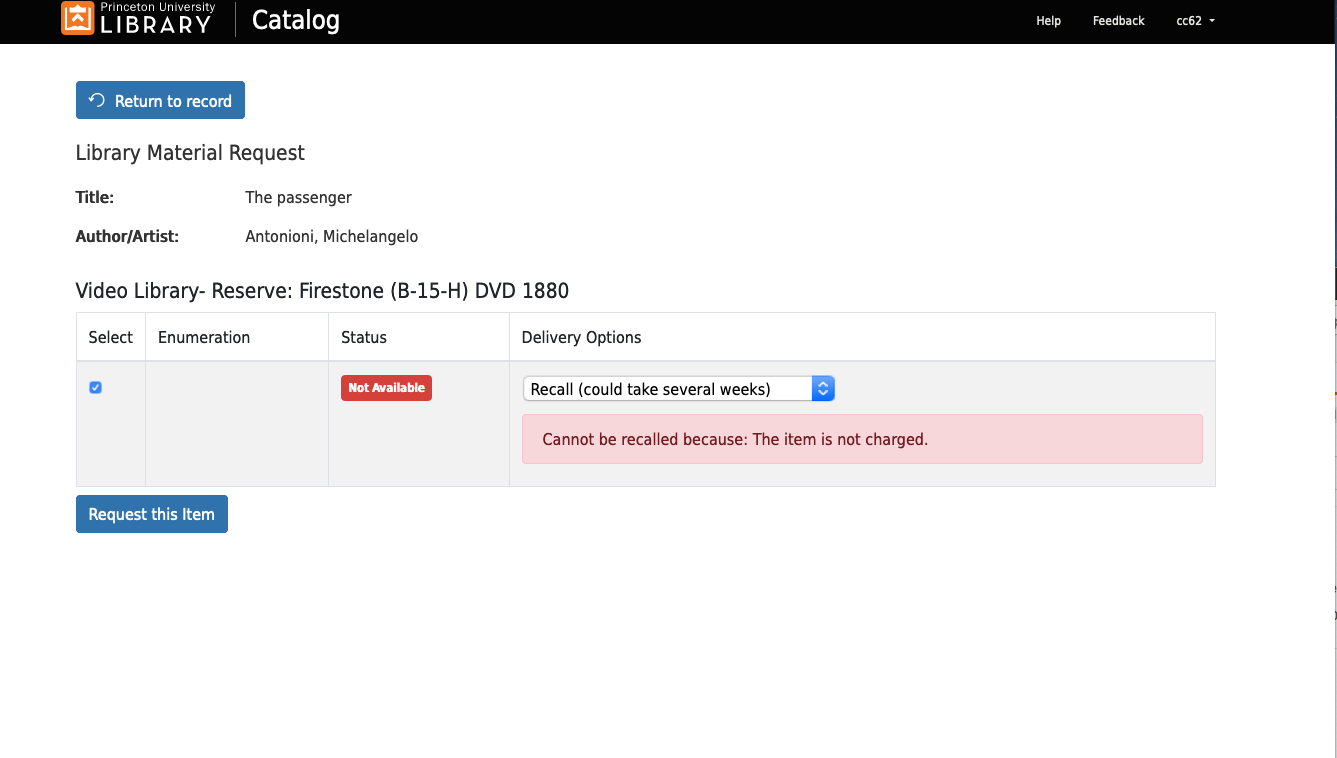 The item displays a 'not available' status in the request form even ...