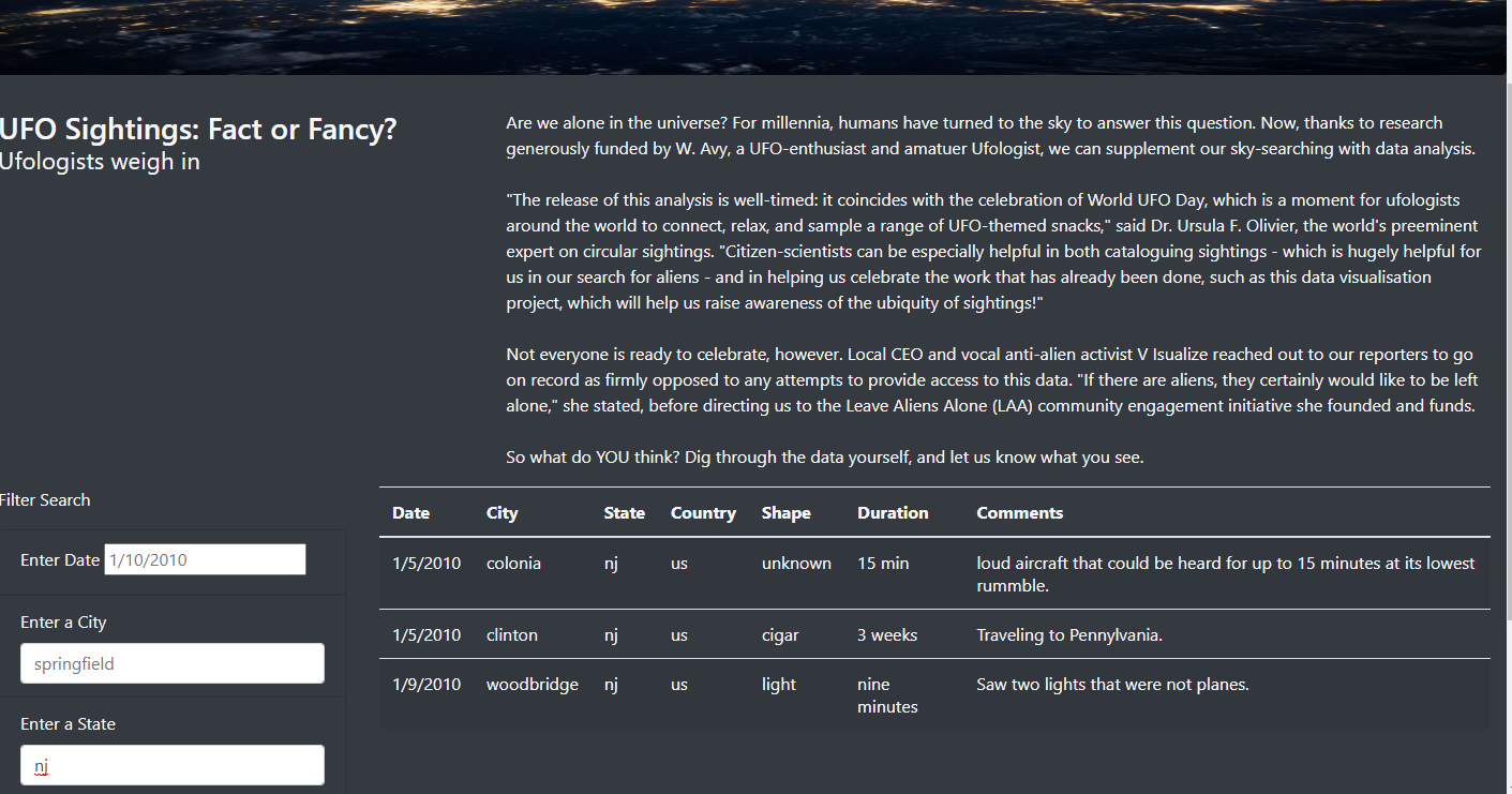 GitHub - jmackitty/UFOs